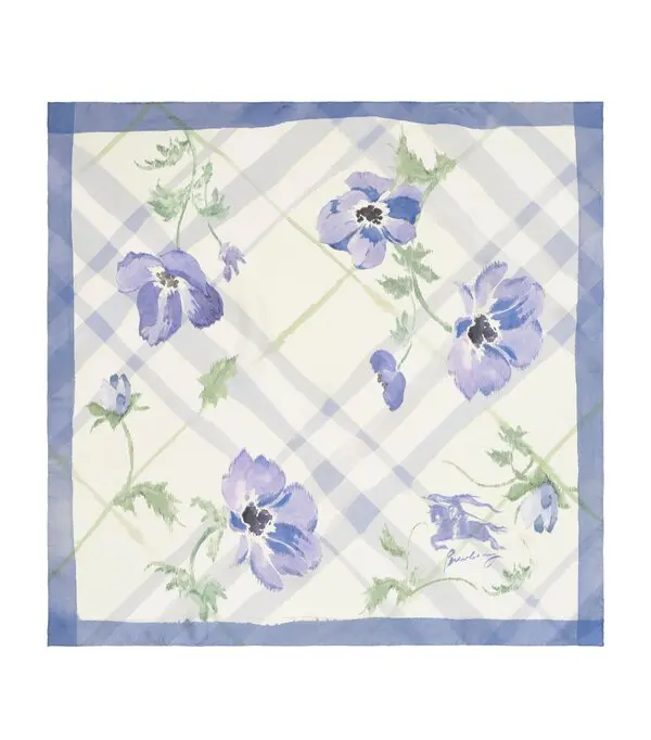 Burberry Silk Watercolour Check Scarf - Blue