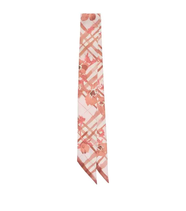 Burberry Silk Watercolour Check Skinny Scarf - Pink