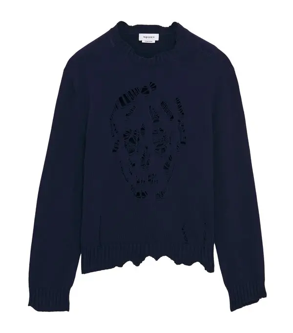 Alexander McQueen Distressed Skull Cotton Sweater