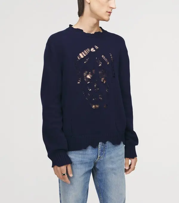 Alexander McQueen Distressed Skull Cotton Sweater