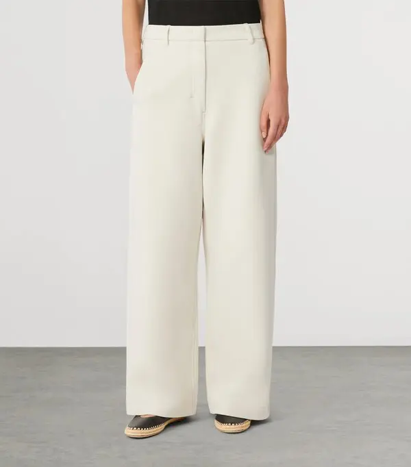Max Mara Cotton-blend Wide-leg Trousers - Beige