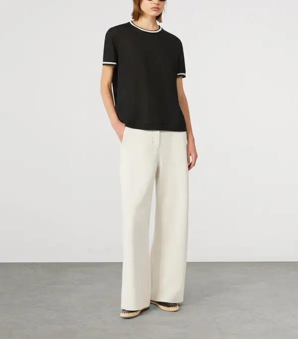 Max Mara Cotton-blend Wide-leg Trousers - Beige