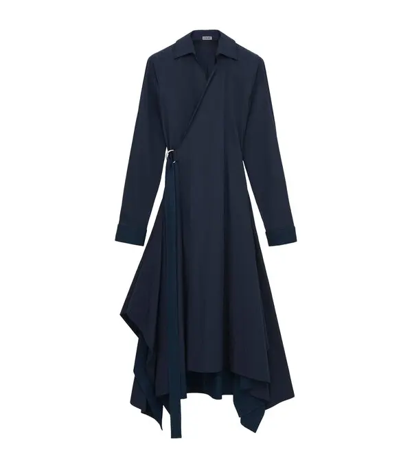 Loewe Cotton-blend Asymmetric Midi Dress - Navy