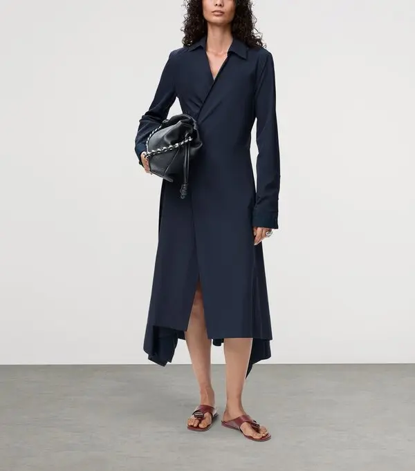 Loewe Cotton-blend Asymmetric Midi Dress - Navy