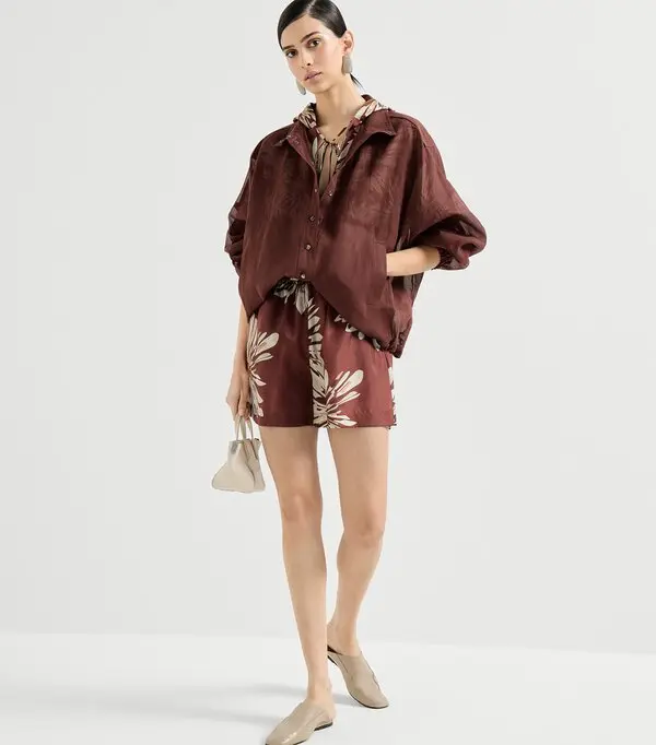 Brunello Cucinelli Floral Silk Shorts - Red