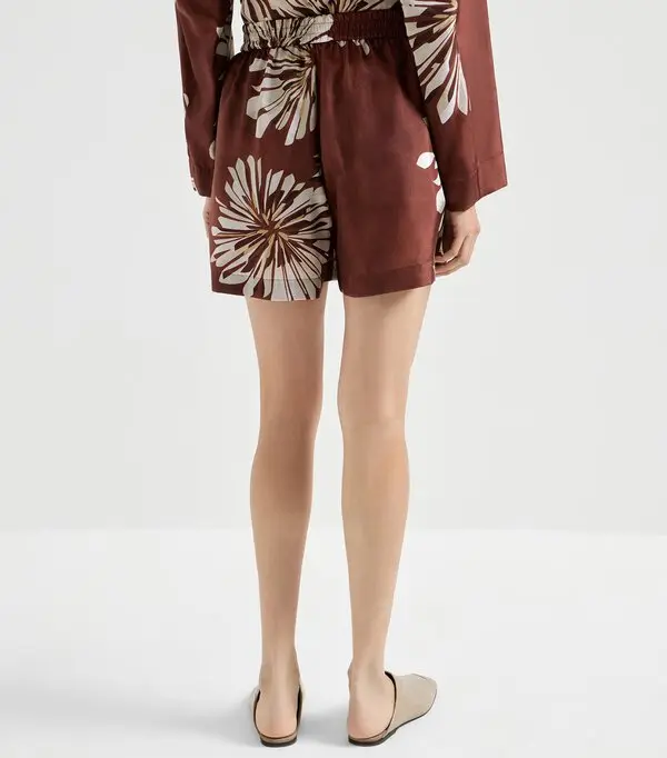 Brunello Cucinelli Floral Silk Shorts - Red
