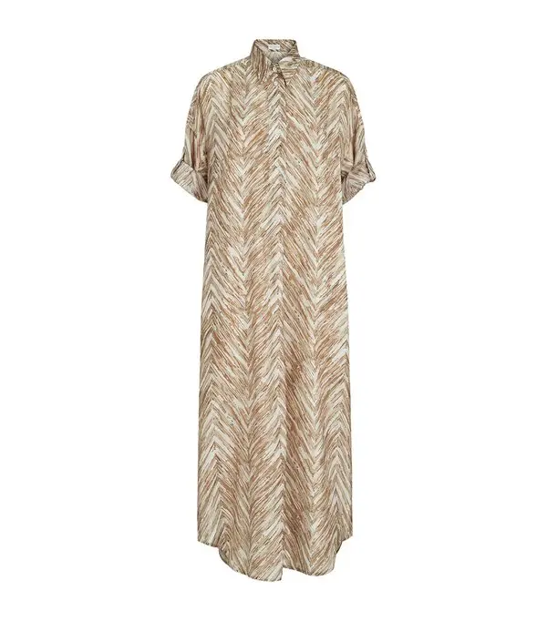 Brunello Cucinelli Silk Chevron Shirt Dress