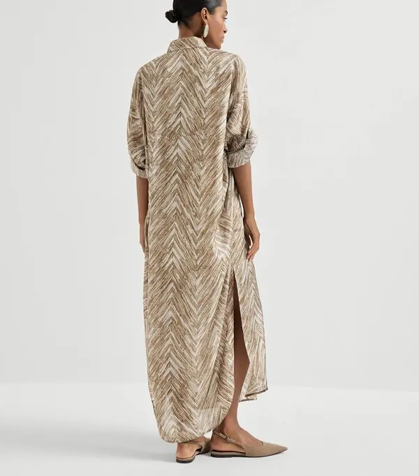 Brunello Cucinelli Silk Chevron Shirt Dress