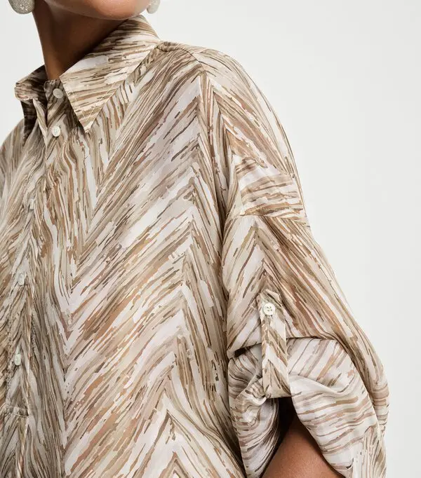 Brunello Cucinelli Silk Chevron Shirt Dress