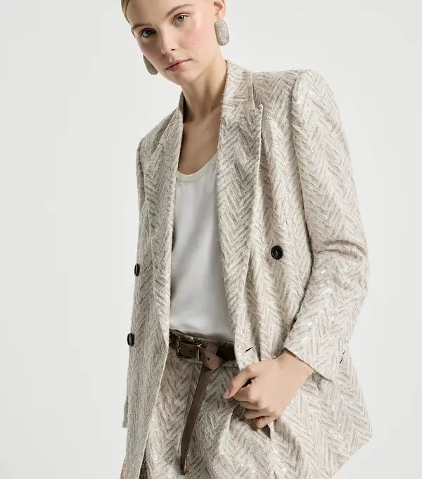 Brunello Cucinelli Linen Chevron Double-breasted Blazer