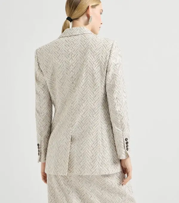 Brunello Cucinelli Linen Chevron Double-breasted Blazer