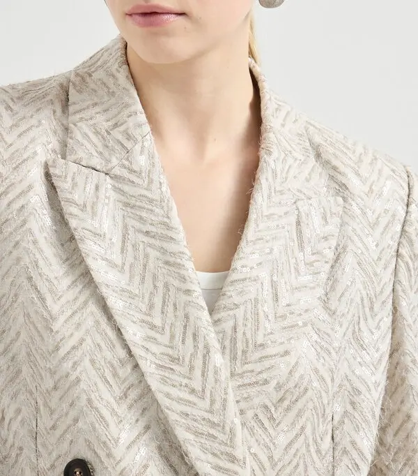 Brunello Cucinelli Linen Chevron Double-breasted Blazer