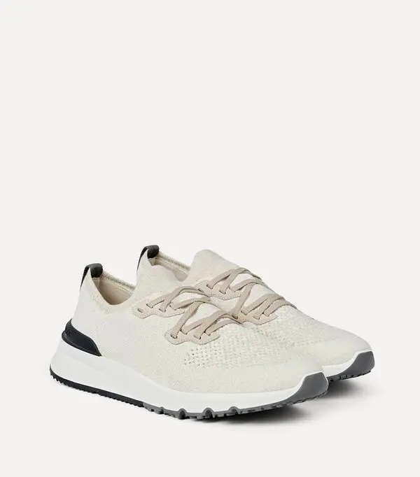Brunello Cucinelli Cotton-blend Chiné-knit Sneakers - White