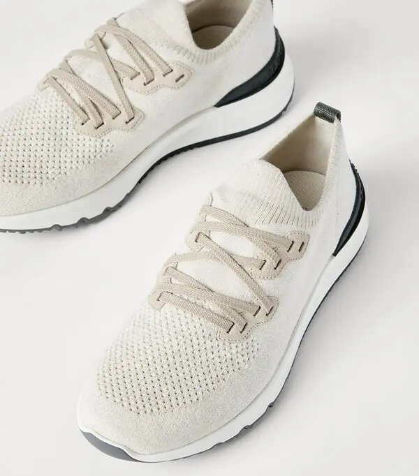 Brunello Cucinelli Cotton-blend Chiné-knit Sneakers - White