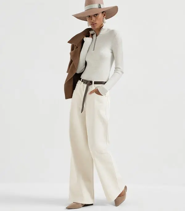 Brunello Cucinelli Virgin Wool-cashmere Half-zip Sweater - White