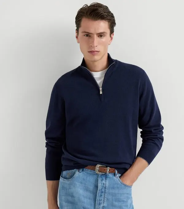 Brunello Cucinelli Cashmere Quarter-zip Pullover - Blue