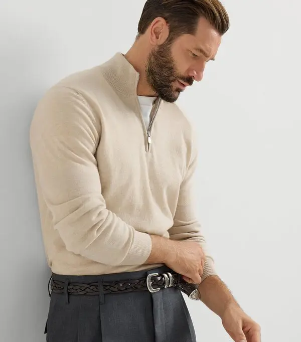 Brunello Cucinelli Cashmere Quarter-zip Sweater - Beige