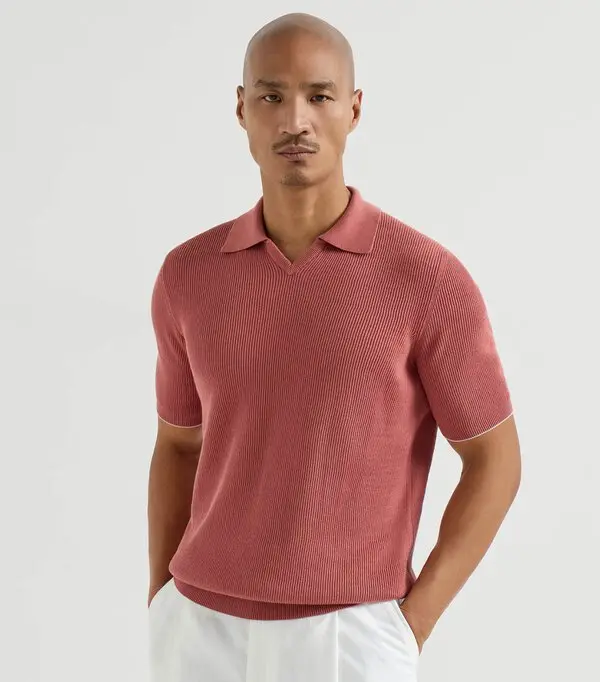 Brunello Cucinelli Cotton Rib-knit Polo Shirt - Pink