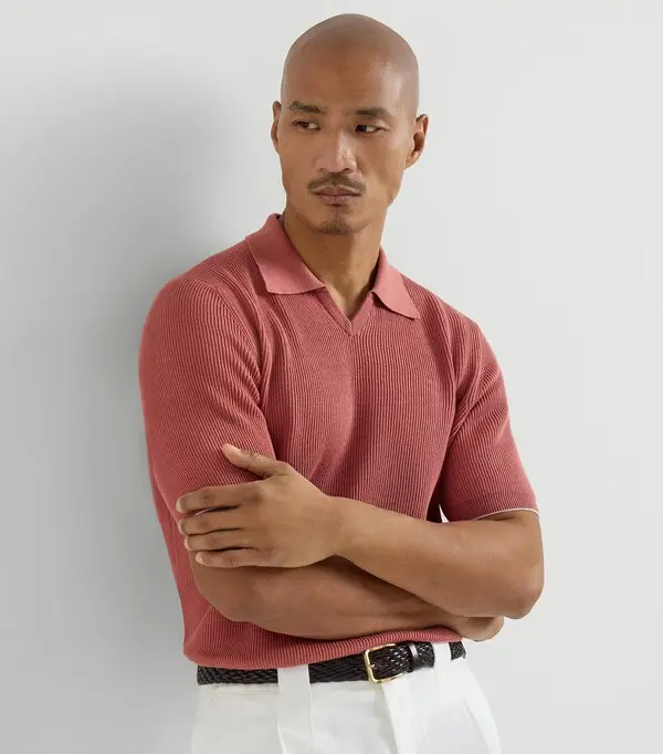 Brunello Cucinelli Cotton Rib-knit Polo Shirt - Pink