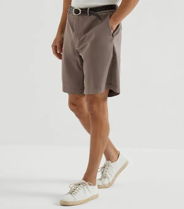 Brunello Cucinelli Garment-dyed Cotton Gabardine Bermuda Shorts - Brown