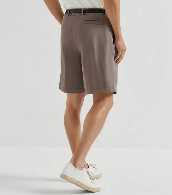 Brunello Cucinelli Garment-dyed Cotton Gabardine Bermuda Shorts - Brown