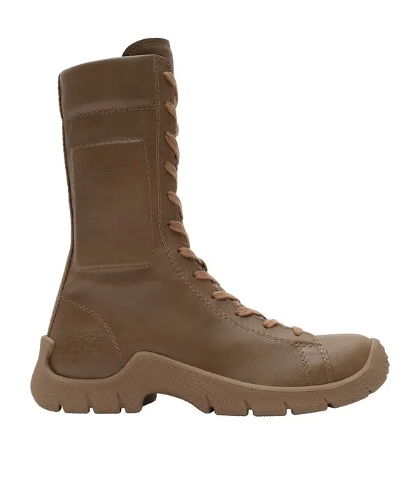 Burberry Leather Tone Lace-up Boots - Brown