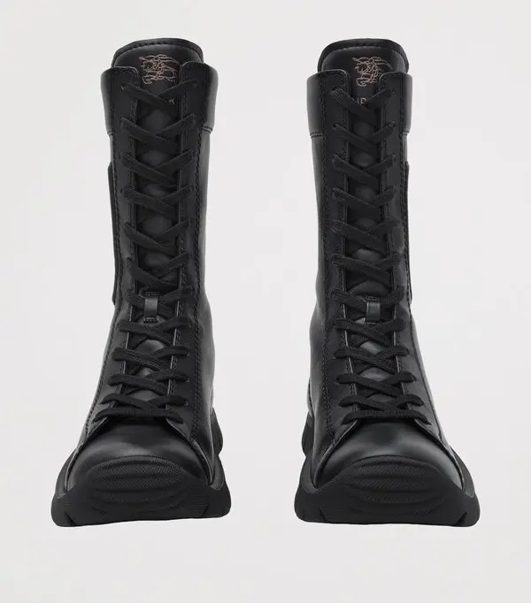 Burberry Leather Tone Lace-up Combat Boots - Black