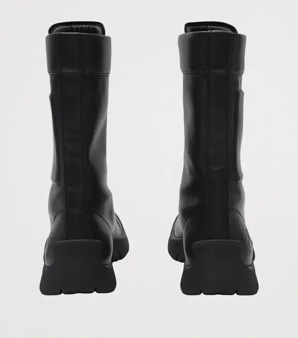 Burberry Leather Tone Lace-up Combat Boots - Black