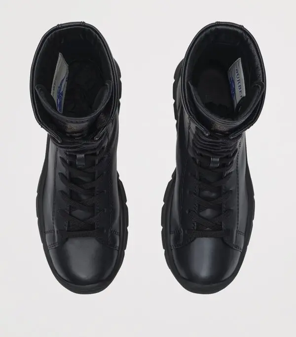 Burberry Leather Tone Lace-up Combat Boots - Black