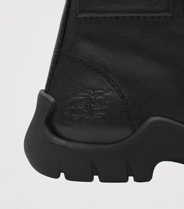Burberry Leather Tone Lace-up Combat Boots - Black
