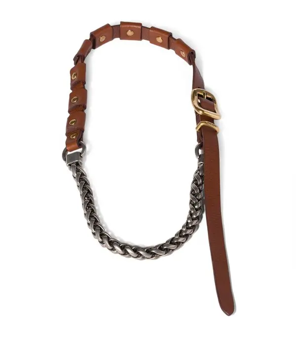 Miu Miu Leather Studded Necklace - Brown