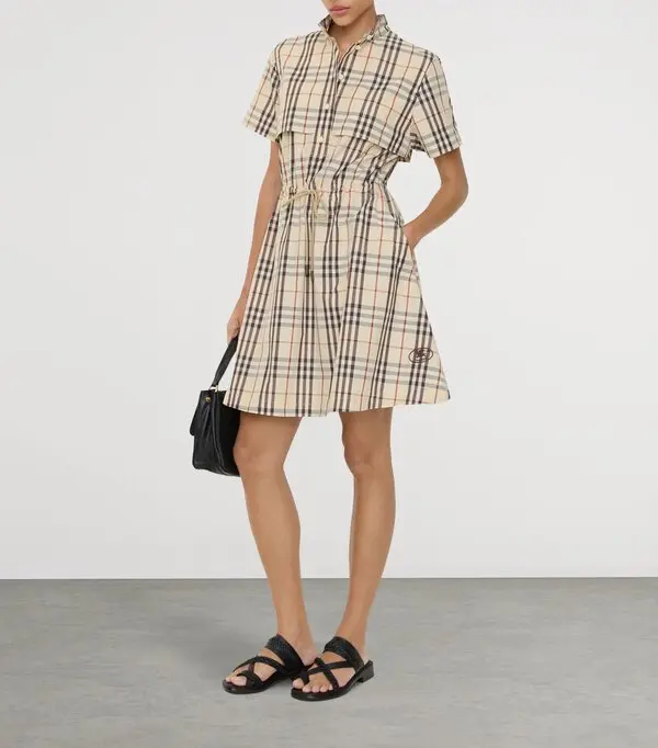 Burberry Checked Cotton Shirt Dress - Beige