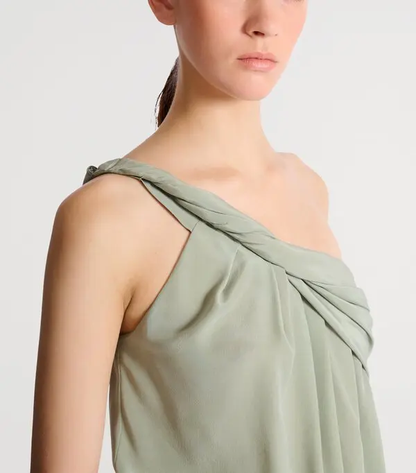 Balmain Silk Crepe One-shoulder Top