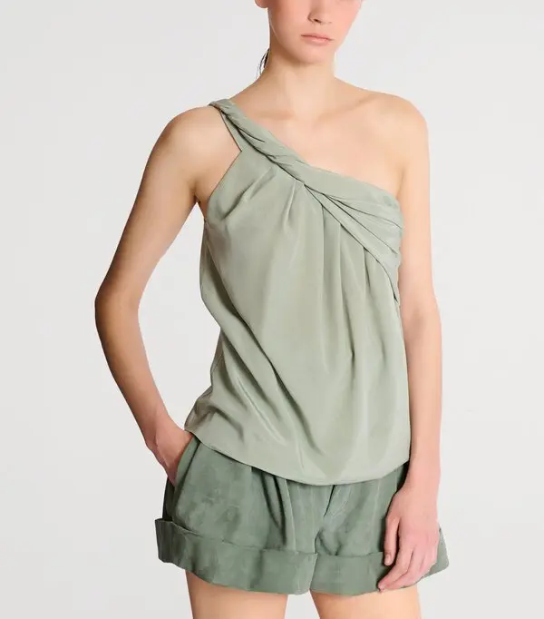 Balmain Silk Crepe One-shoulder Top