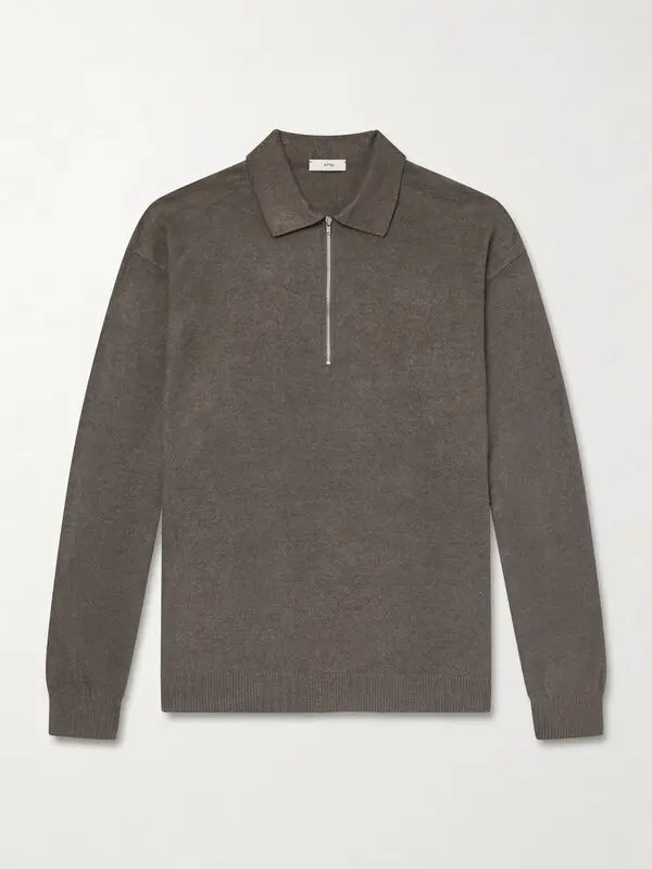 ATON Linen And Cotton-blend Half-zip Polo Sweater