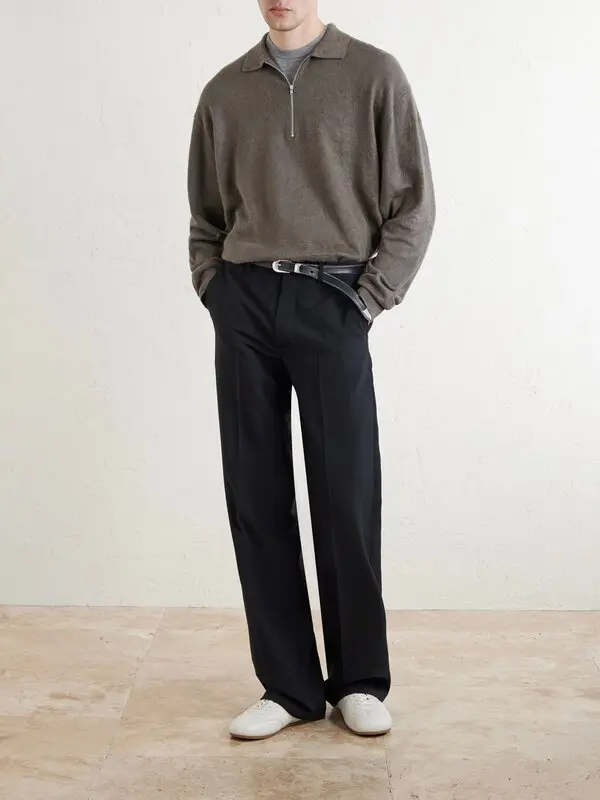 ATON Linen And Cotton-blend Half-zip Polo Sweater
