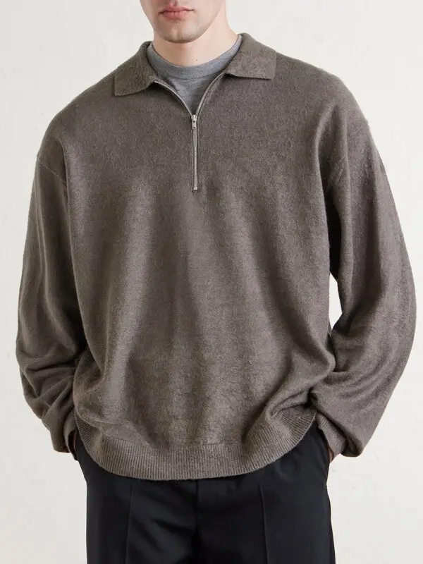 ATON Linen And Cotton-blend Half-zip Polo Sweater