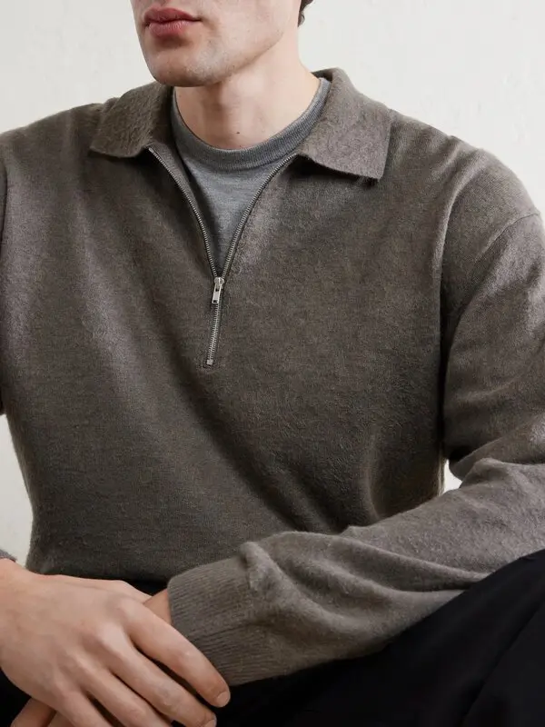 ATON Linen And Cotton-blend Half-zip Polo Sweater
