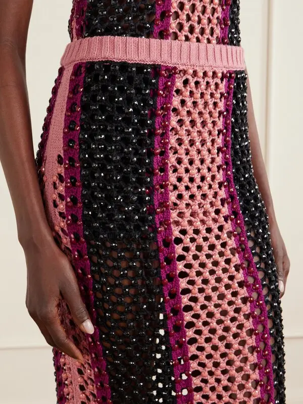 DIOTIMA Crystal-embellished Striped Crocheted Midi Skirt