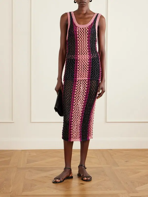DIOTIMA Dennis Crystal-embellished Striped Crochet Tank - Multi