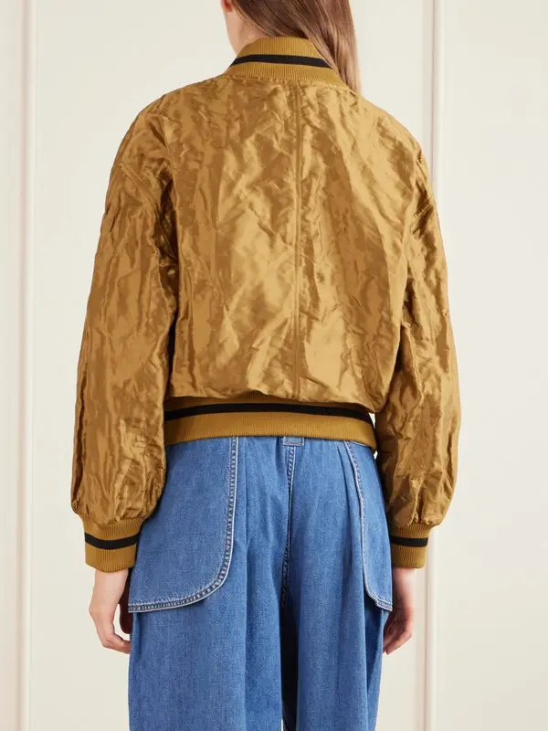 Loewe Anagram Crinkled Satin-twill Bomber Jacket - Gold
