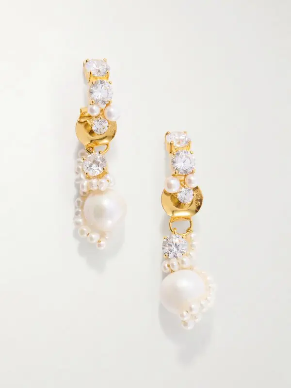 Completedworks Gold-plated Cubic Zirconia And Pearl Hoop Earrings - Silver