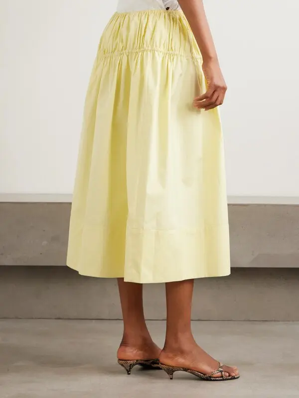 LIBEROWE Eve Tie-detailed Cotton And Silk-blend Midi Skirt - Yellow