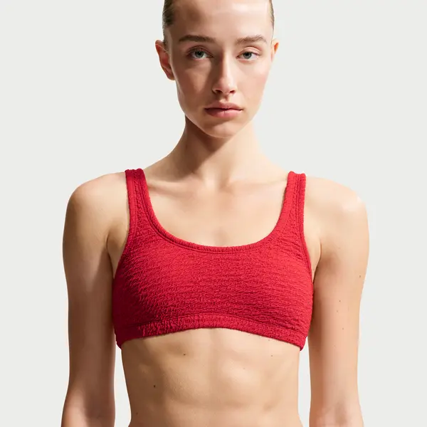 Nike Shoreline Texture Bralette Bikini Top - Red