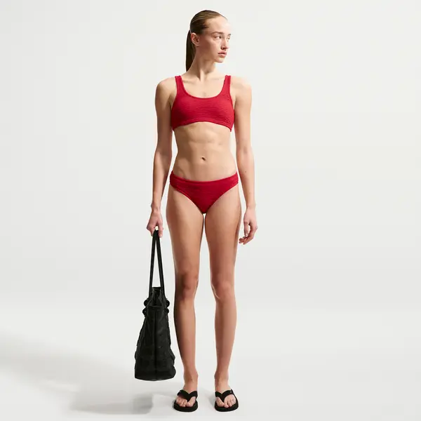 Nike Shoreline Texture Bralette Bikini Top - Red