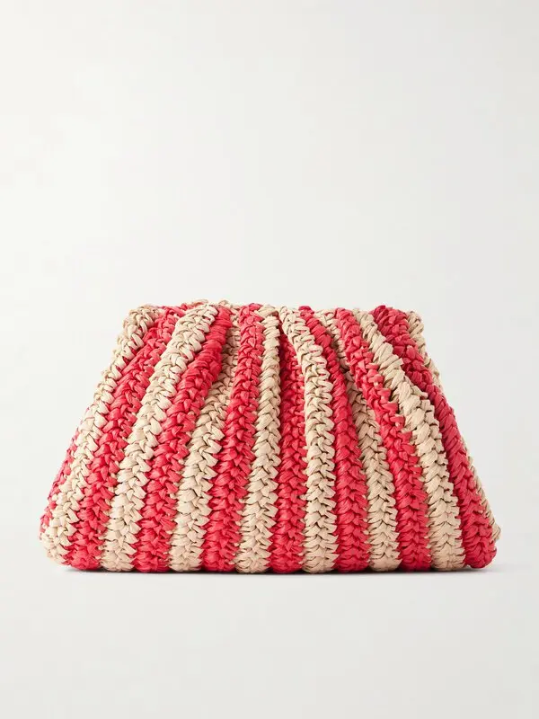 LOEFFLER RANDALL Bailey Striped Crocheted Raffia Clutch - Red