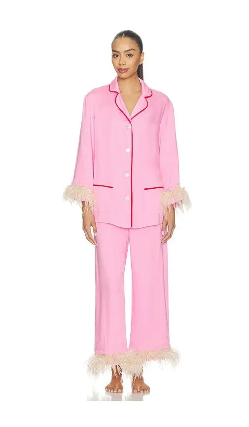 Sleeper Party Pajama Set With Detachable Feathers - Pink