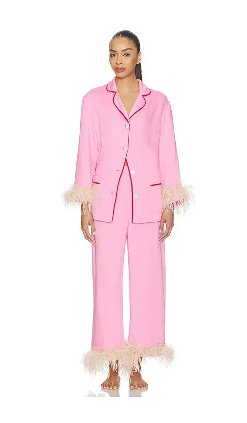 Sleeper Party Pajama Set With Detachable Feathers - Pink