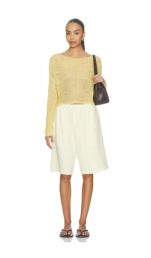 Enza Costa Linen Open Knit Bateau Sweater - Flan