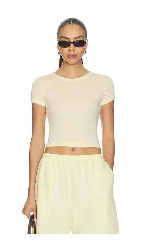 Enza Costa Supima Baby Rib Cropped Tee - Flan